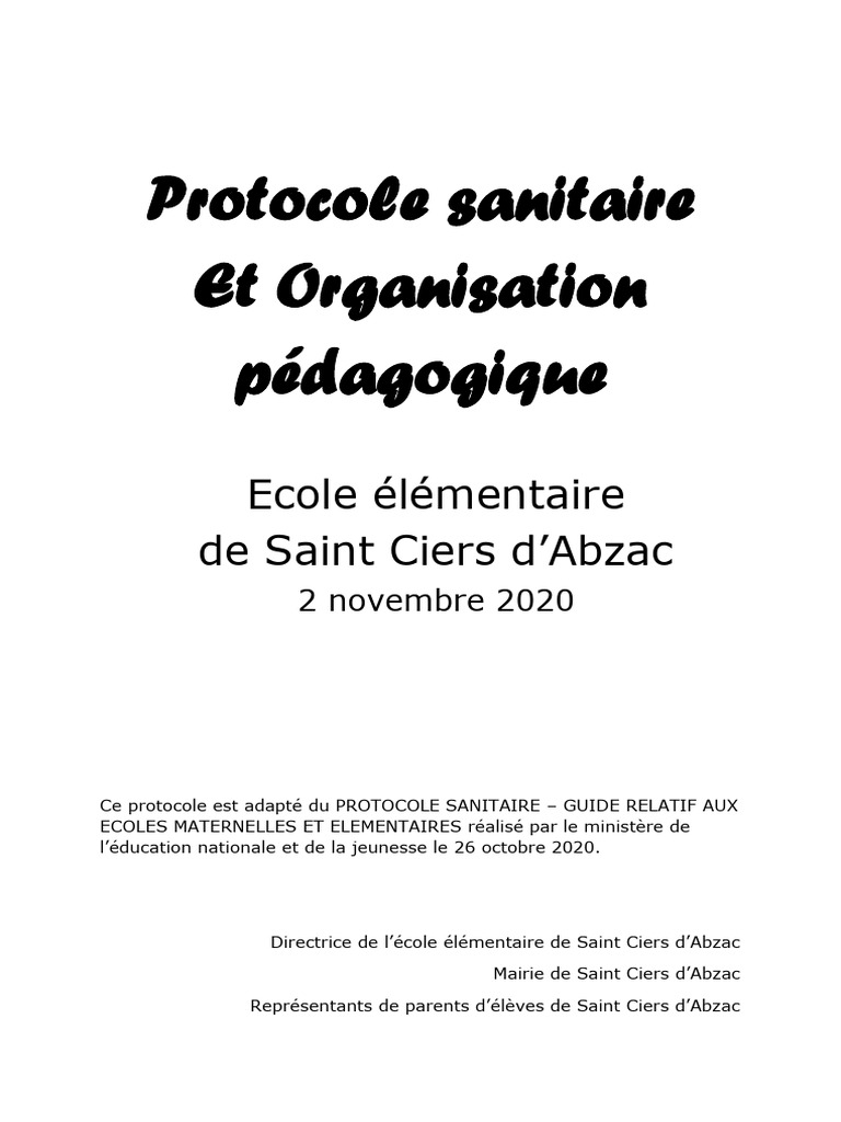 Protocole Sanitaire Organisation Pédagogique ST Ciers Nov2020 | PDF