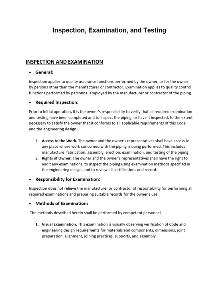 ASME B31.9 Inspection and Testing Guide | PDF | Construction | Welding
