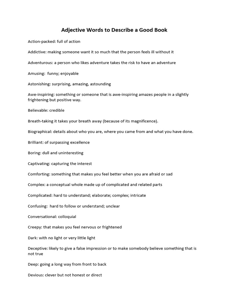 Adjective Words To Describe A Good Book | PDF | Understanding