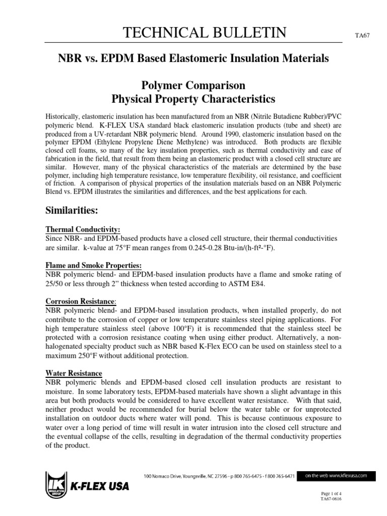 NBR Vs EPDM 0616 | PDF | Thermal Insulation | Polymers