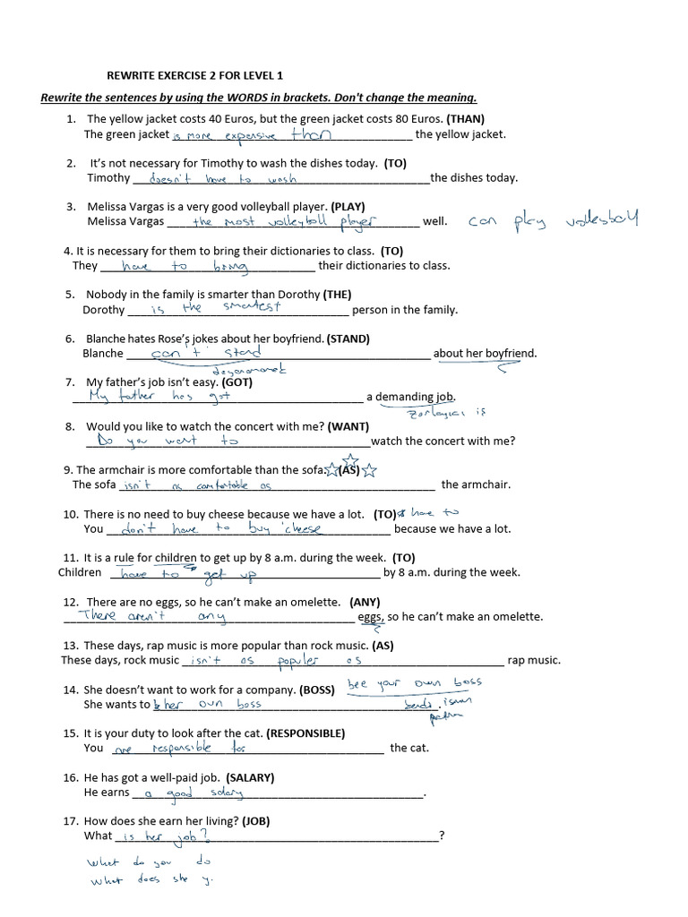2 Rewrite Exercises For Level 1 (For Weeks 1-6 Before Quiz 2) | PDF | Language Arts & Discipline ...