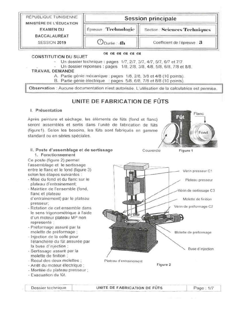 Bac 2019 Bac Tech Epreuve Technique Session Principale PDF | PDF