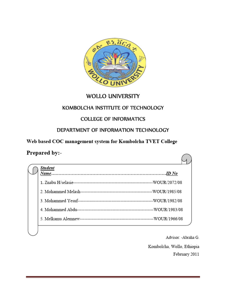 FINAL PROJECT DOCUMENTATION (1) Done at Wollo University | PDF | System | Computing