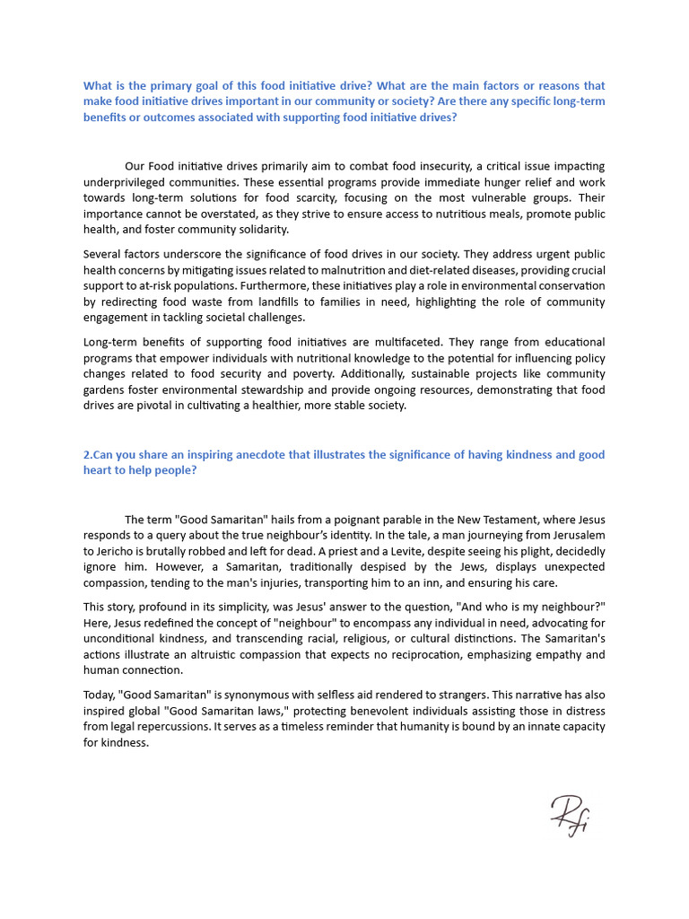 Food Initiatives and Importance of Kindness | PDF | Food Security