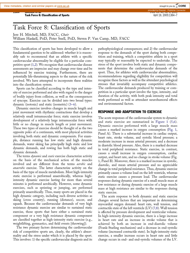 Task Force 8: Classification of Sports | PDF | Blood Pressure | Heart