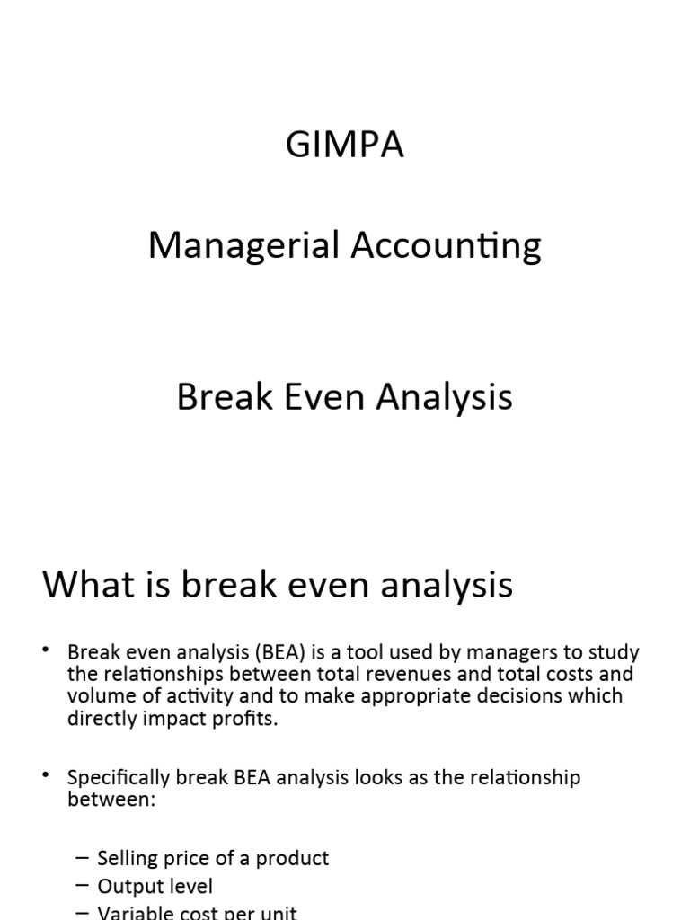 Break Even Analysis Overview Pdf Financial Accounting Market