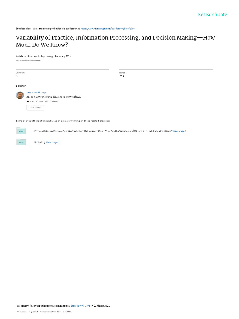 Variabilityof Practiceand Information Processing | PDF | Mental ...