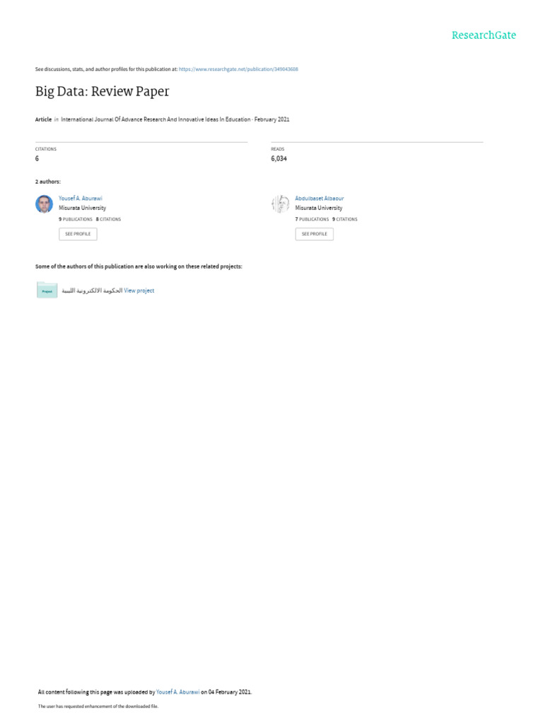 Big Data Review Paper Ijariie13560 PDF | PDF | Big Data | Data