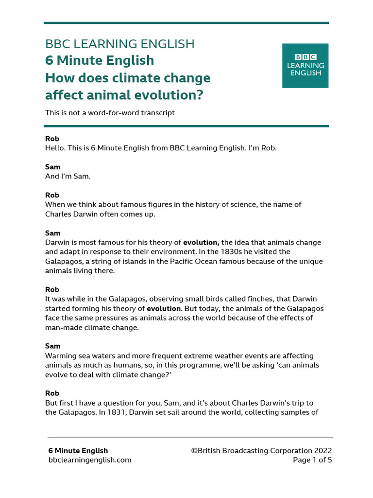 Climate Change and Animal Evolution | PDF | Charles Darwin | Galápagos ...