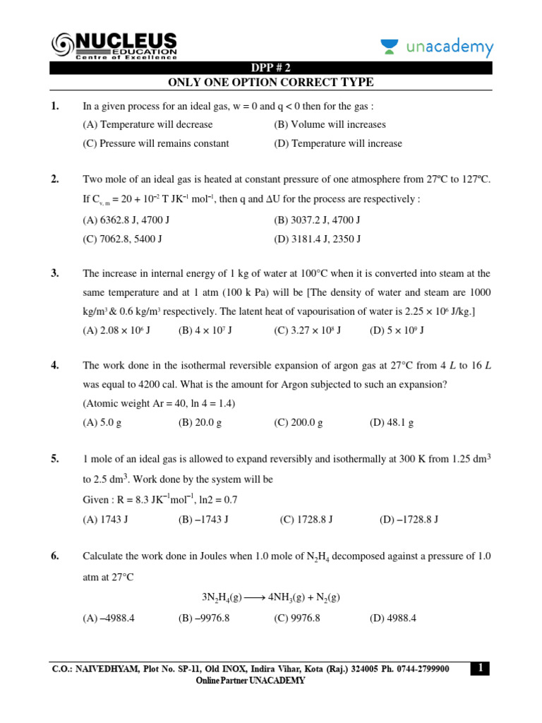 Thermodynamics Practice Questions | PDF