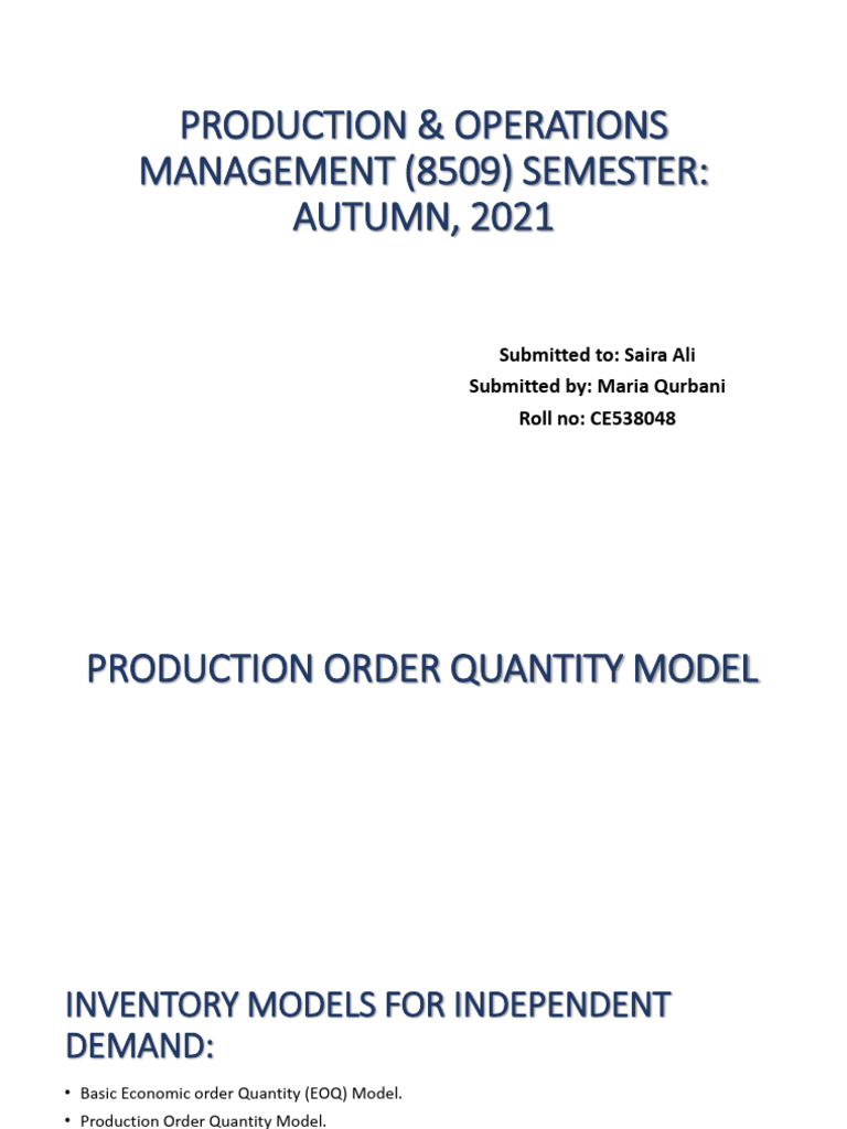Production & Operations Management Presentation (8509) | PDF | Business ...