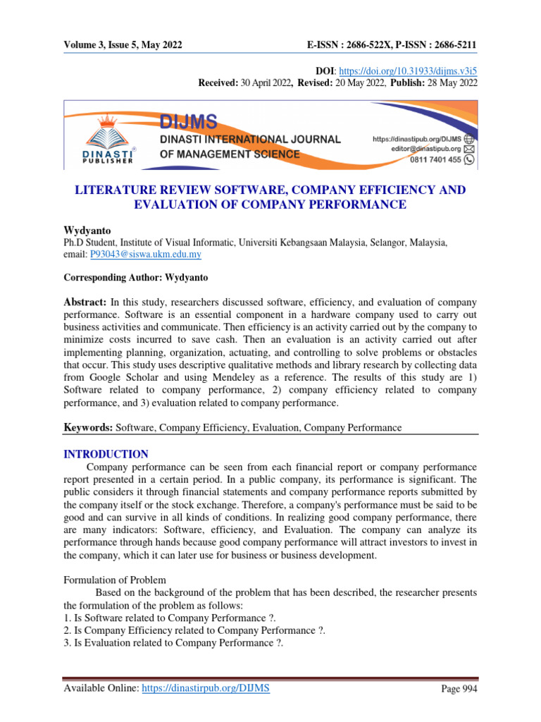 Literature Review Software Company Efficiency and | PDF | Employment ...