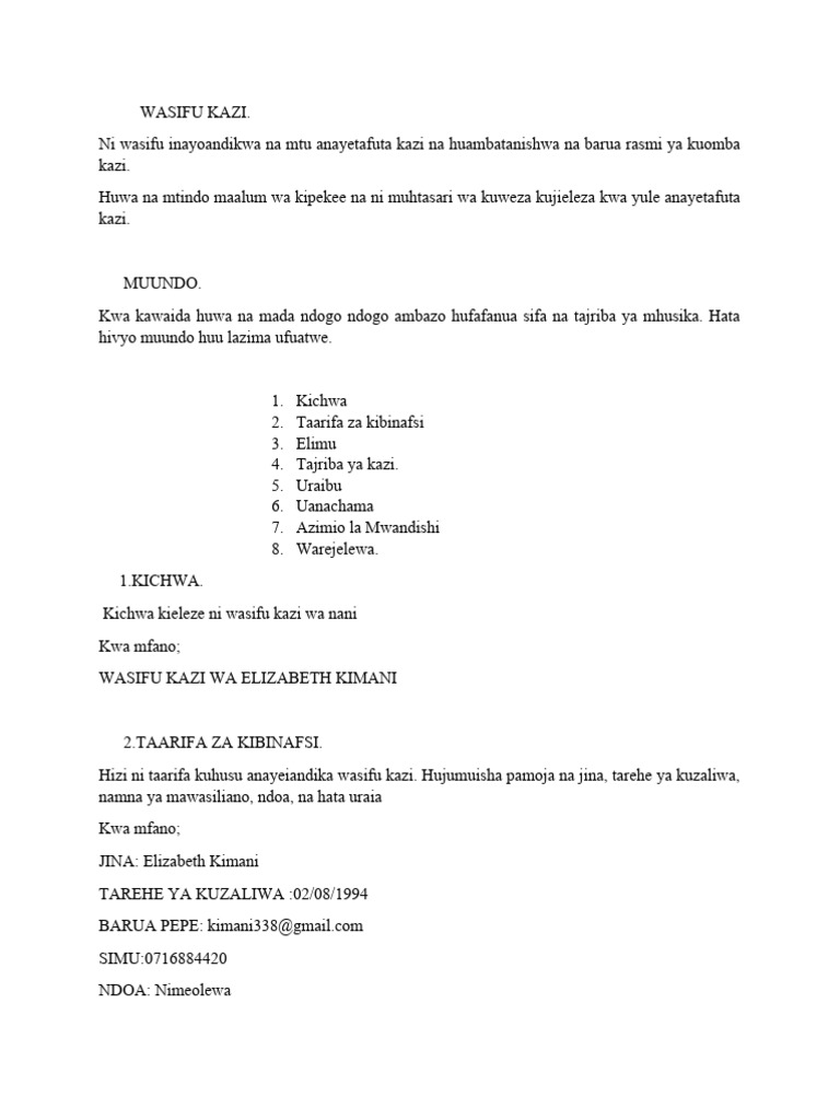 Wasifu Kazi | PDF