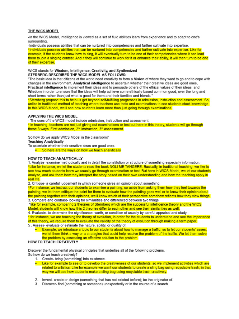 THE WICS MODEL Script | PDF | Teachers | Intelligence