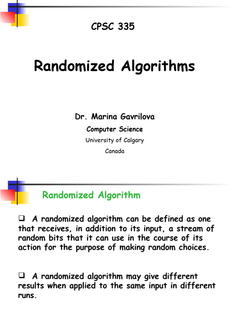 Randomized Algorithms: CPSC 335 | PDF