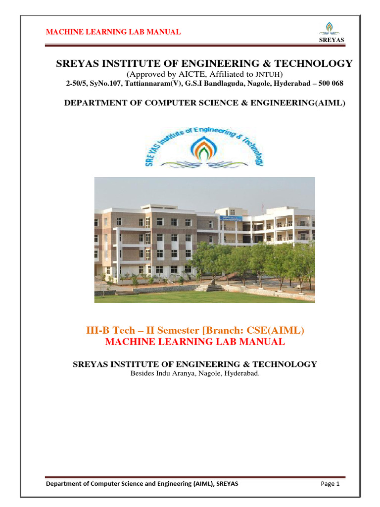 Machine Learning Lab Manual for CSE | PDF | Regression Analysis | Linear Regression