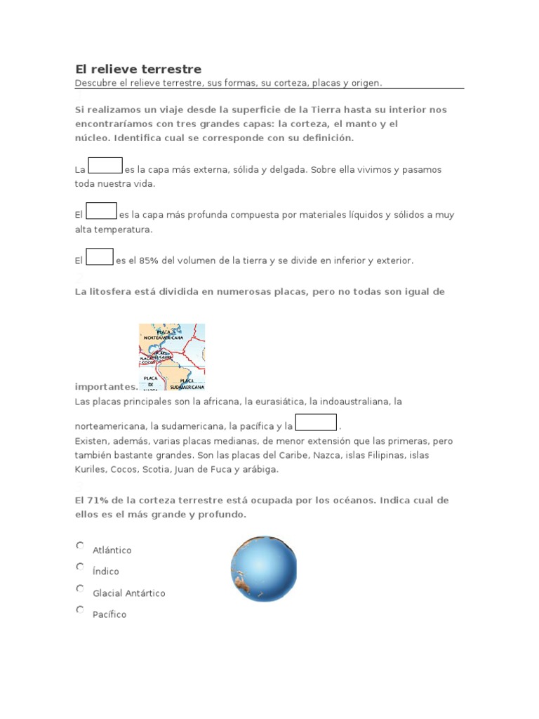 El Relieve Terrestre Examen | PDF | Terreno | Tierra