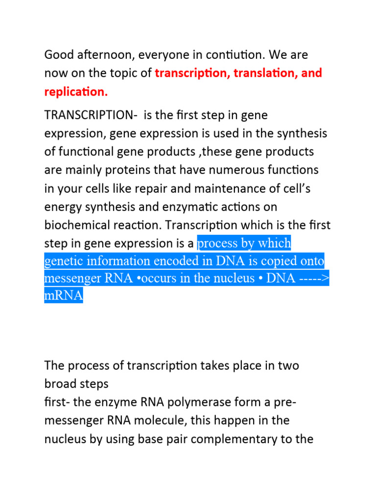 TRANSCRIPTION | PDF | Messenger Rna | Translation (Biology)