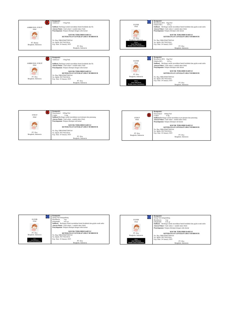 Etiket sediaan sirup elixir | PDF