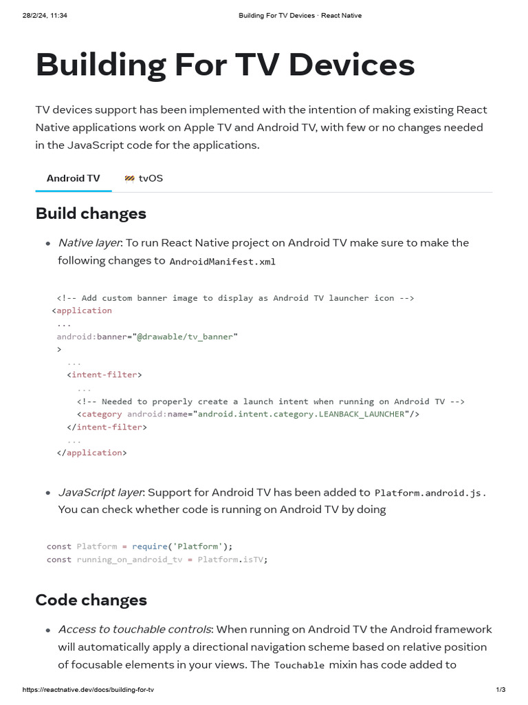Building For TV Devices React Native | PDF | Android (Operating System ... Building For TV Devices React Native | PDF | Android (Operating System ...