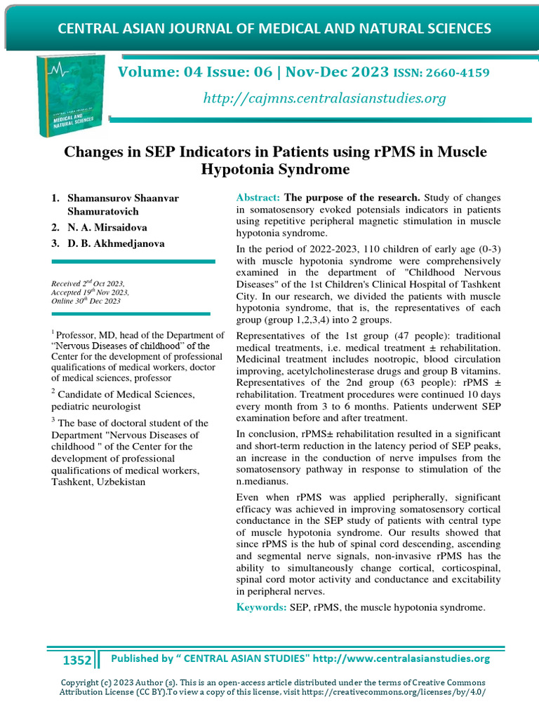 Changes in SEP Indicators in Patients Using RPMS in Muscle Hypotonia Syndrome | PDF | Health ...
