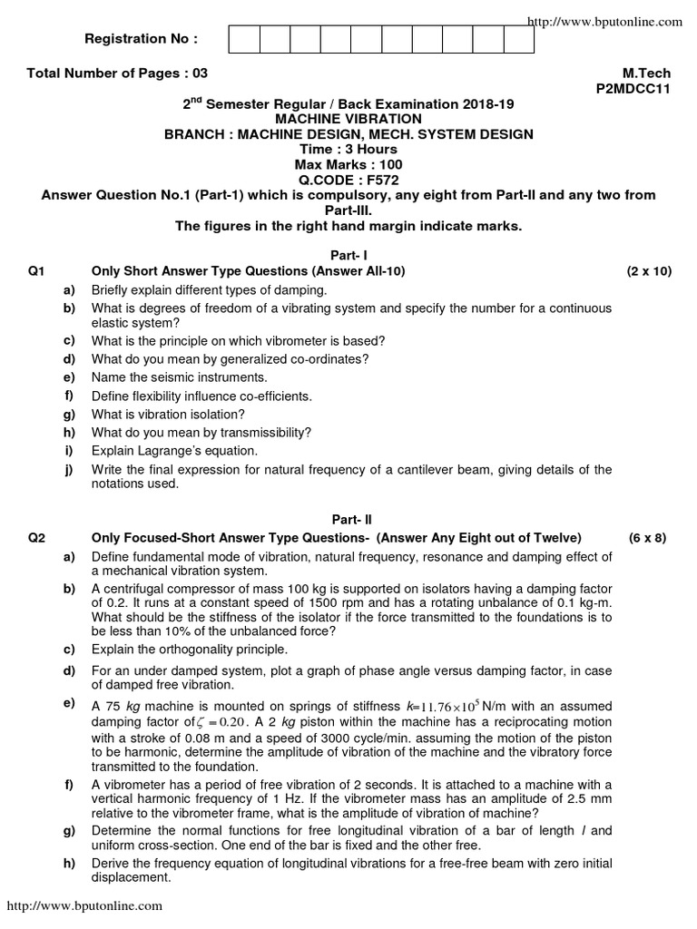 Mtech 2 Sem MD MSD Machine Vibration p2mdcc11 2019 | PDF | Physics ...