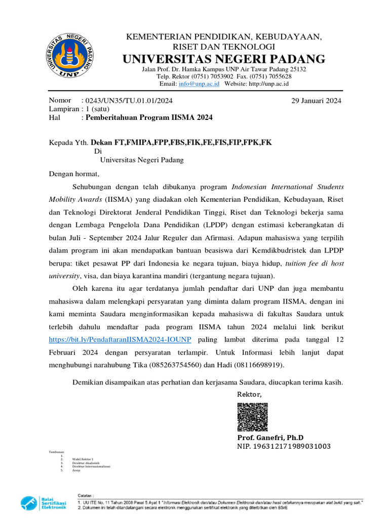 Surat Pemberitahuan Pembukaan IISMA 2024 | PDF | Bisnis | Perjalanan