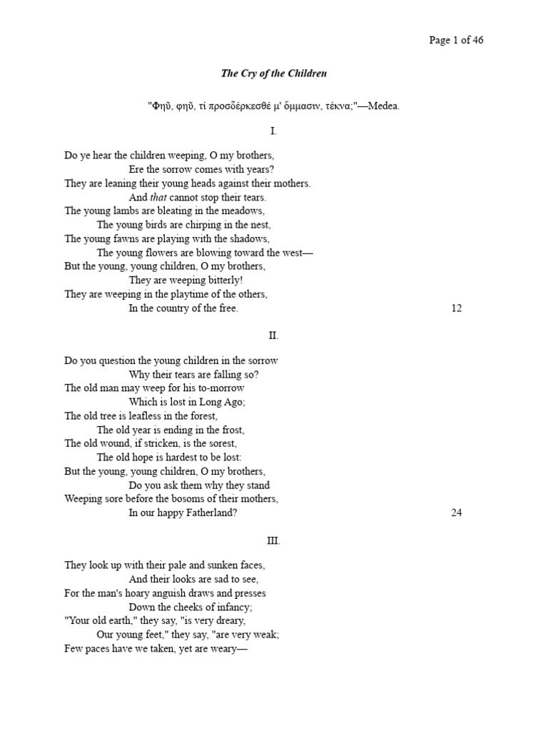 The Cry of the Children Poem Analysis | PDF | Religion & Spirituality ...