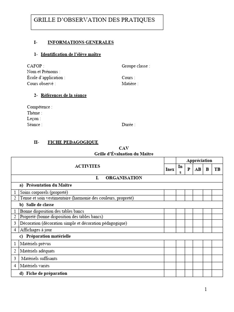 Grille D'observation | PDF