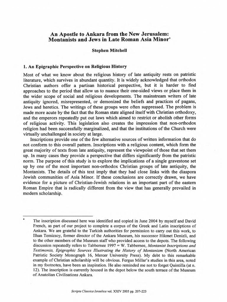 An Apostle To Ankara From The New Jerusalem Montanists and Jews in Late ...