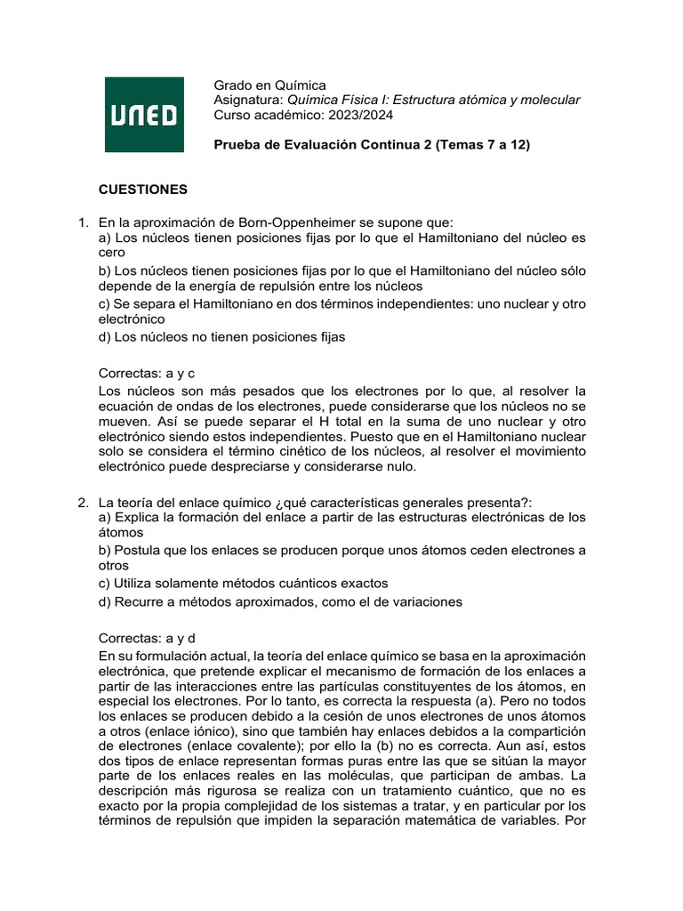 PEC2 2023-24 - Sol - Rev | PDF | Enlace químico | Orbital Molecular