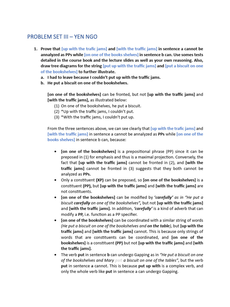 Problem Set Iii - Yen Ngo | PDF | Linguistic Morphology | Cognitive Science