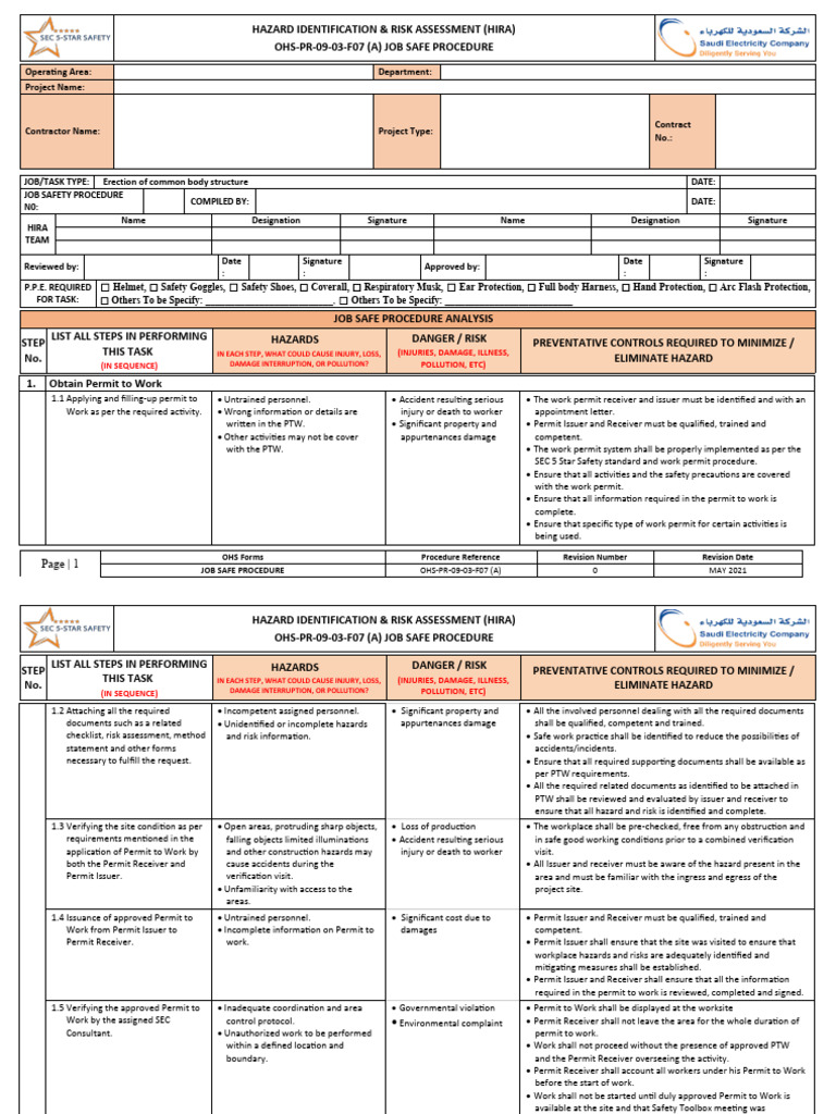 JSP For OHTL No. 15 Erection of Common Body Structure | PDF | Occupational Safety And Health ...