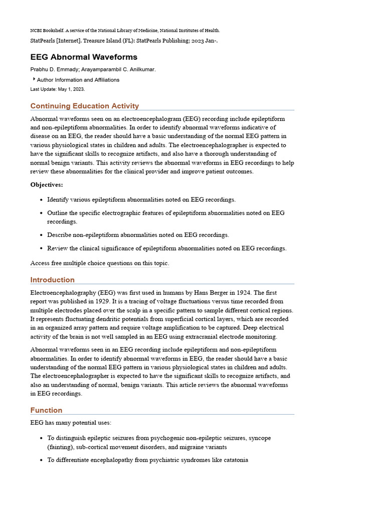 EEG Abnormal Waveforms Overview | PDF | Electroencephalography | Epilepsy