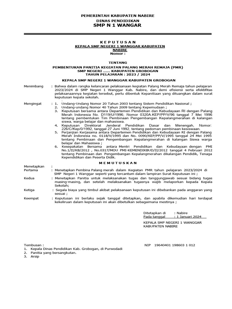 SK Ekstrakurikuler Palang Merah Remaja PMR | PDF | Karier ...