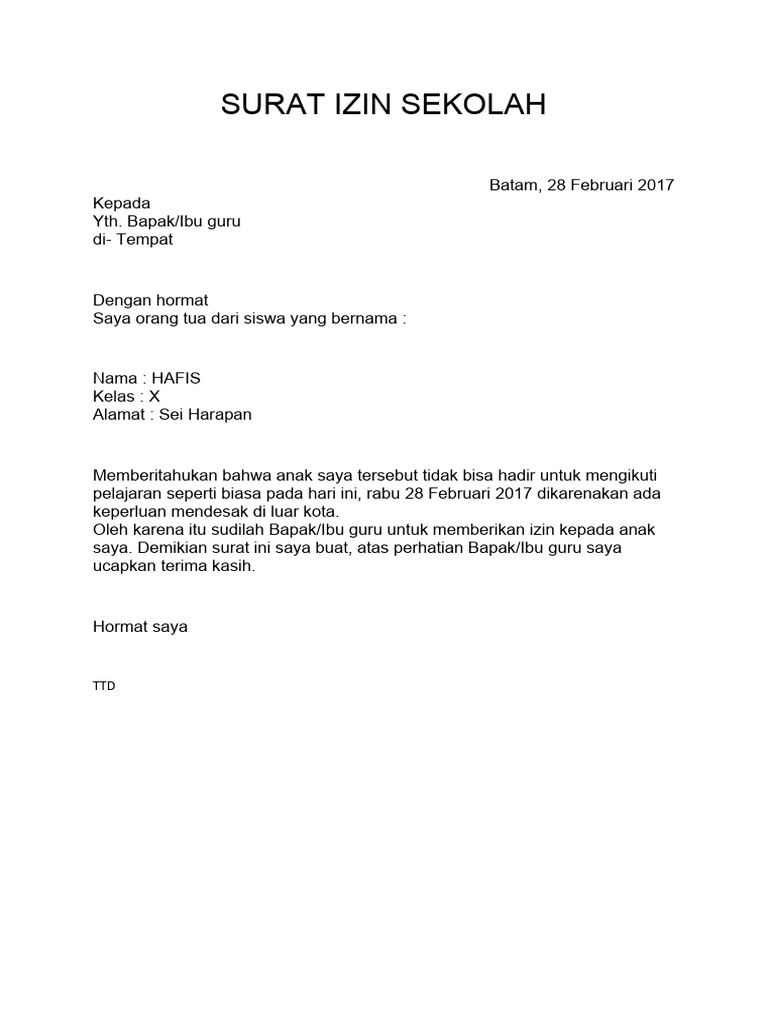 Surat Izin Sekolah | PDF