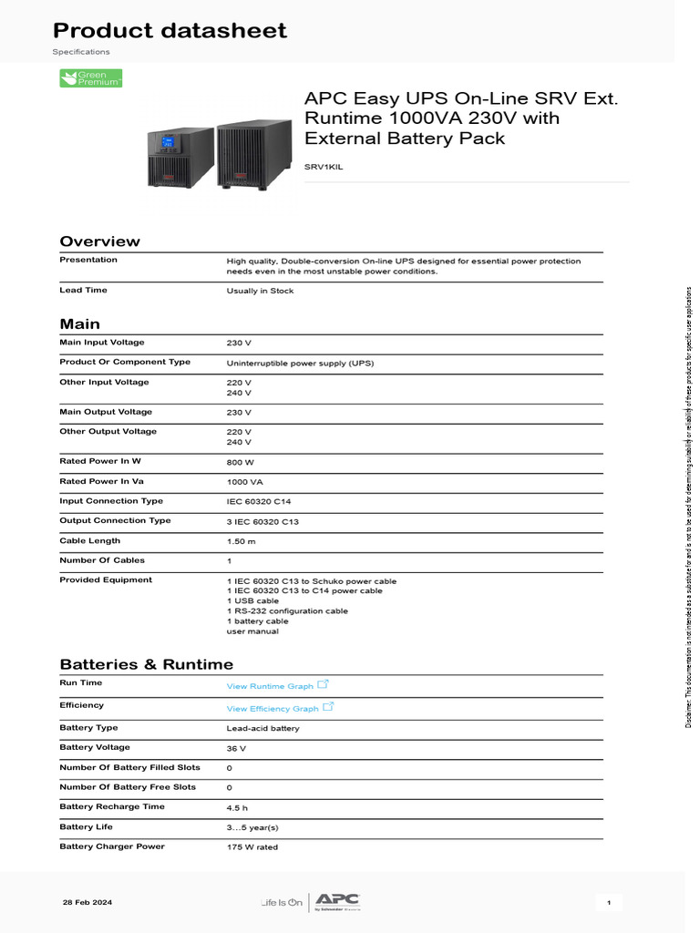 APC Easy-UPS-OnLine SRV1KIL | PDF | Electrical Components | Computer Engineering