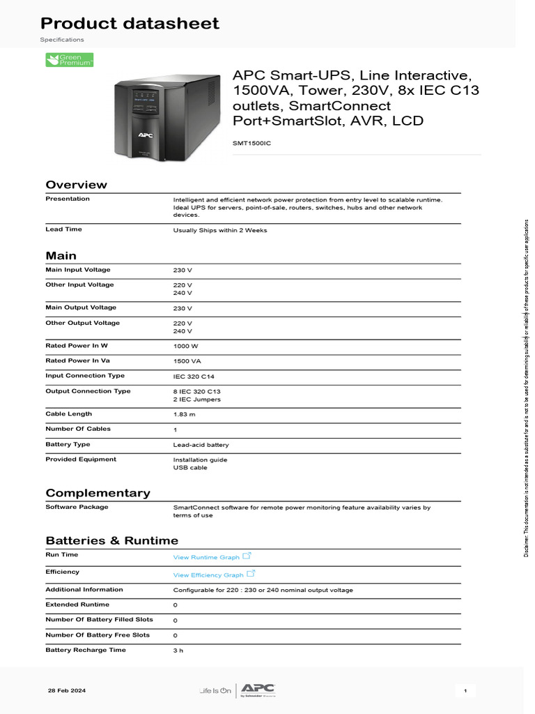 APC SmartUPS SMT1500IC | PDF | Computing | Electric Power