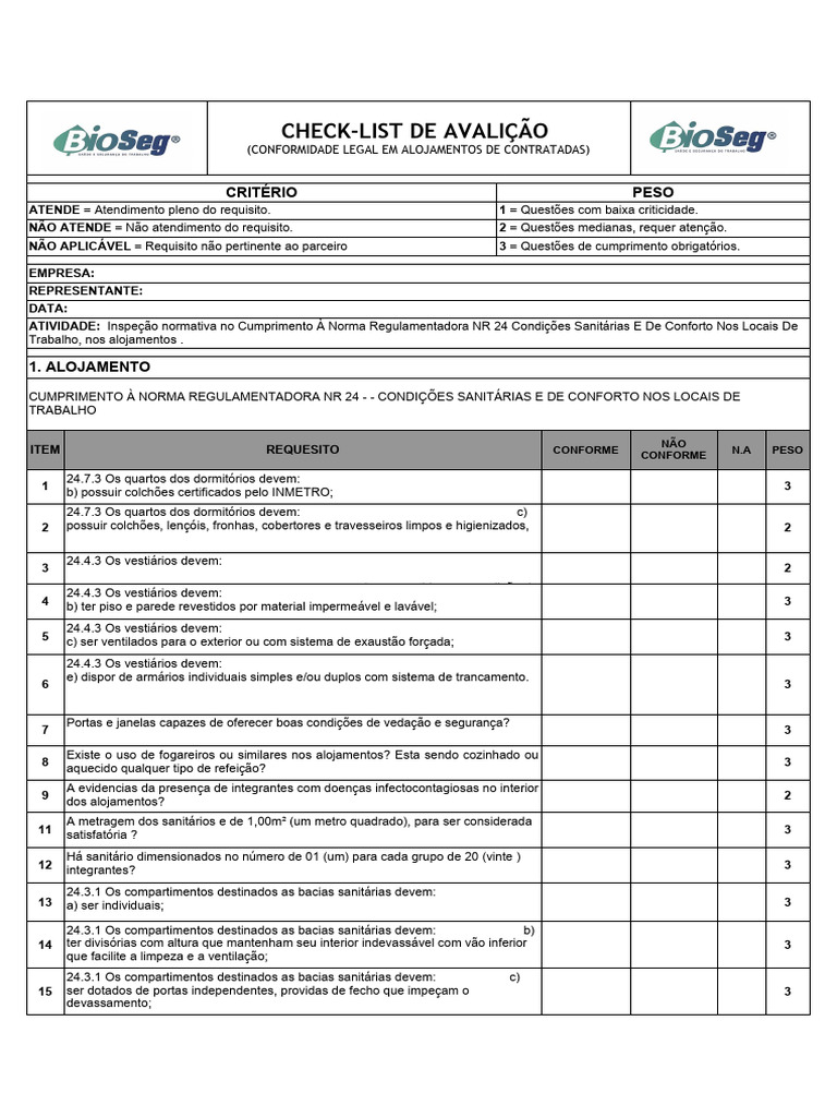 Check List Alojamento | PDF