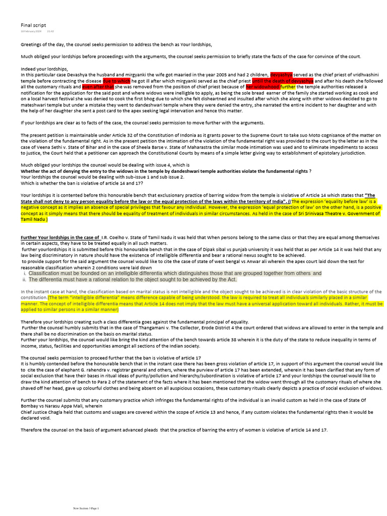 Final Script | PDF | Equal Protection Clause | Public Law