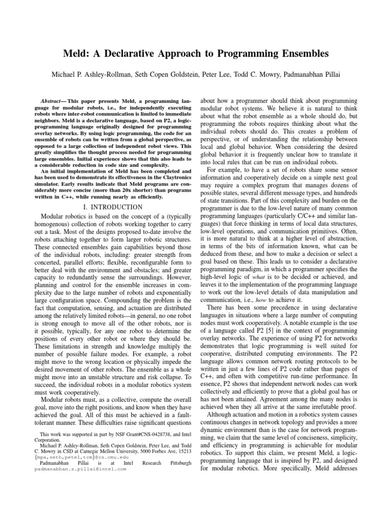 Meld: A Declarative Approach To Programming Ensembles | PDF | Robot ...