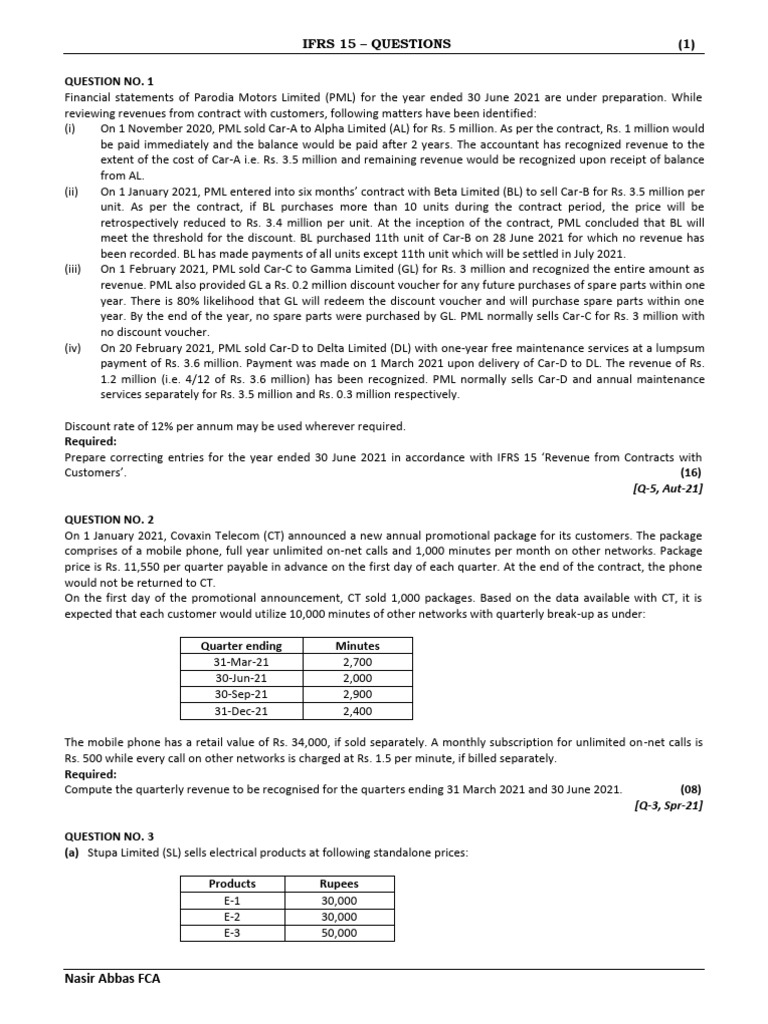 IFRS 15 (Questions) | PDF | Sales | Revenue