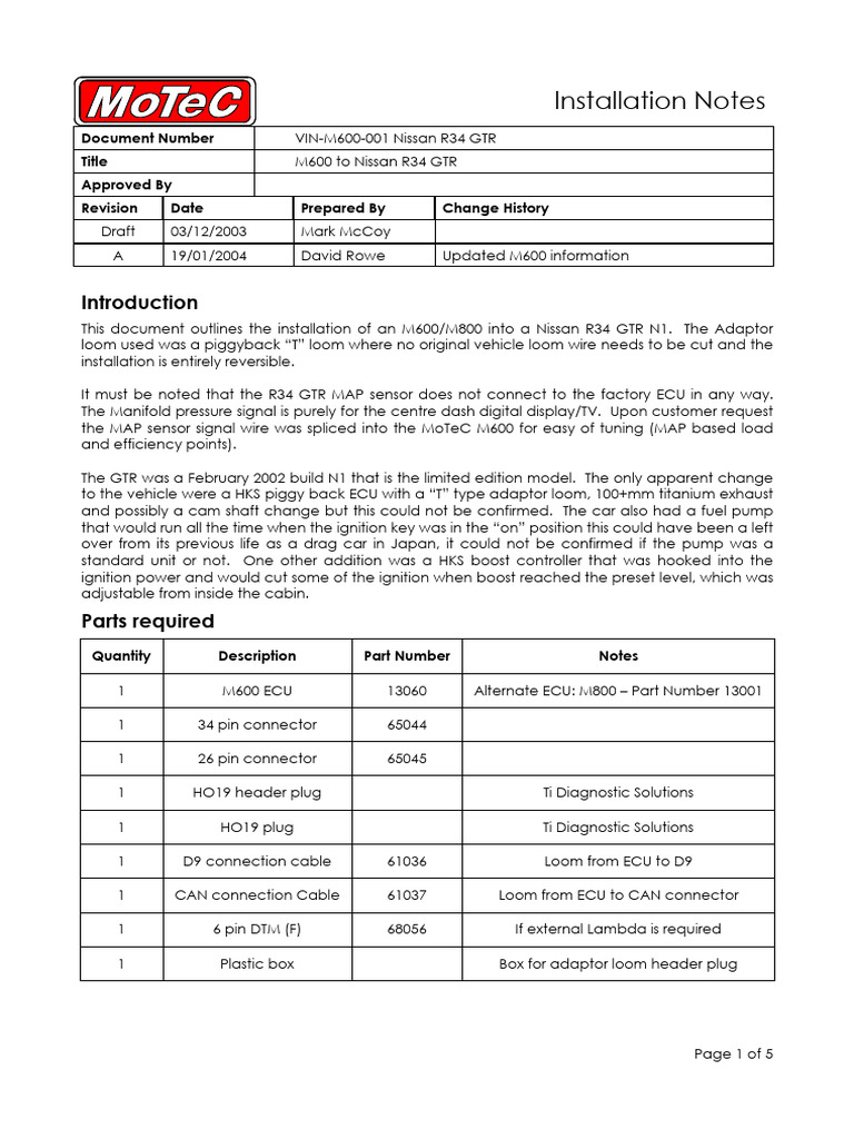 Vin-M600-001 m600 To Nissan r34 GTR | PDF | Ignition System | Engine Technology