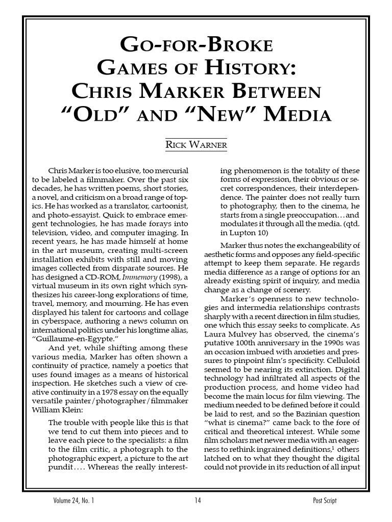 Rick Warner - "Go-For-Broke Games of History Chris Marker Between 'Old ...