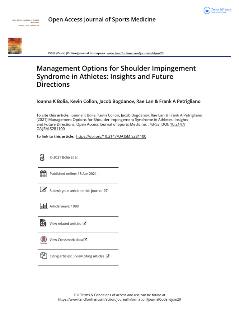 Management Options For Shoulder Impingement Syndrome in Athletes ...