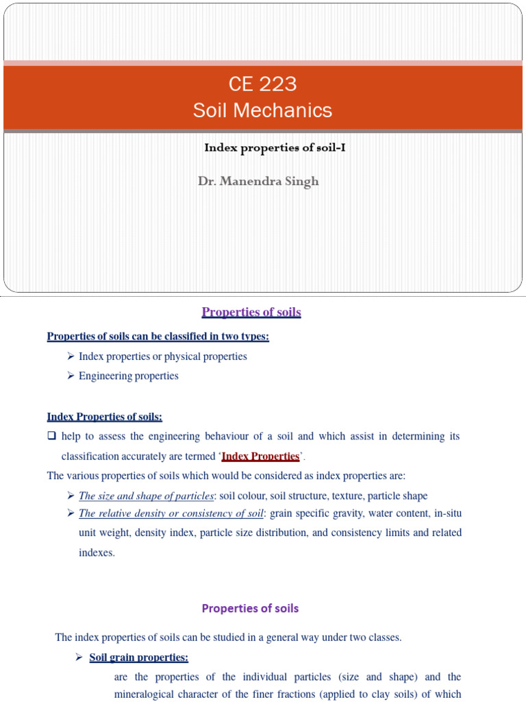 L 4, 5 Determination of Index Properties - I | PDF | Particle Size Distribution | Soil