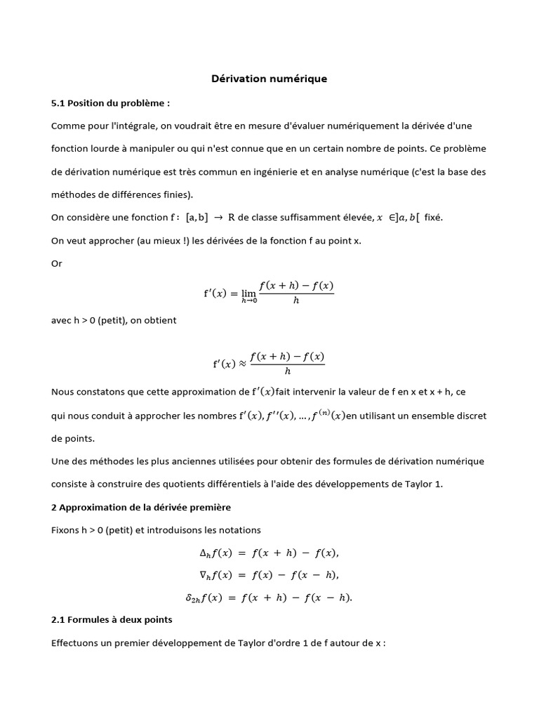 Dérivation numérique : méthodes et formules | PDF | Différence finie ...