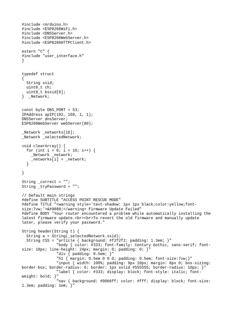 ESP8266 PhiSiFi - Ino | PDF | Printing | Text