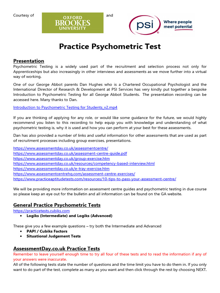 Psychometric Test | PDF | Psychometrics | Reason
