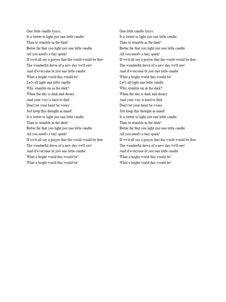 One Little Candle Lyrics | PDF